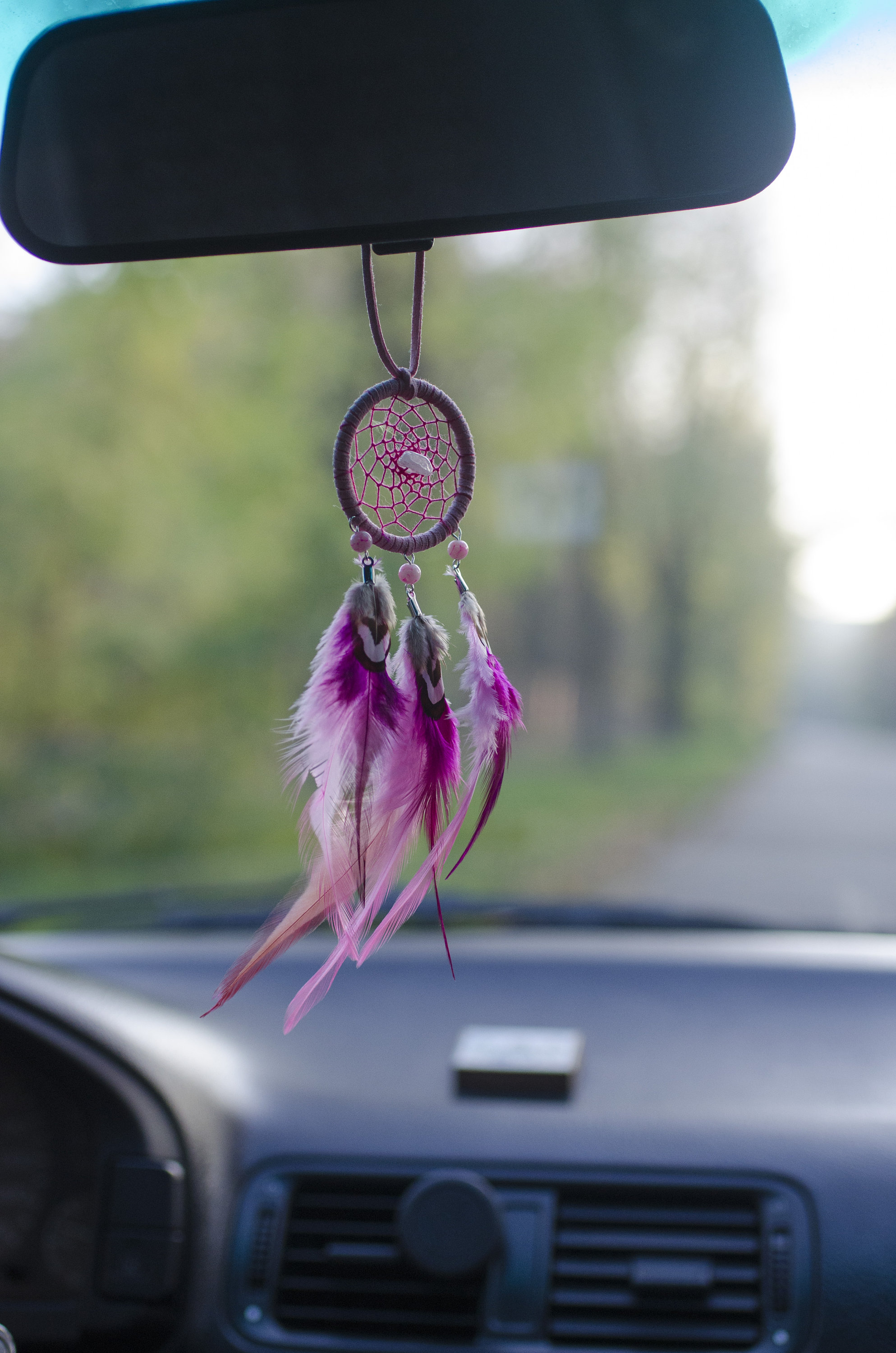 Pink dreamcatcher for car rear view mirror ornament. Small | Etsy