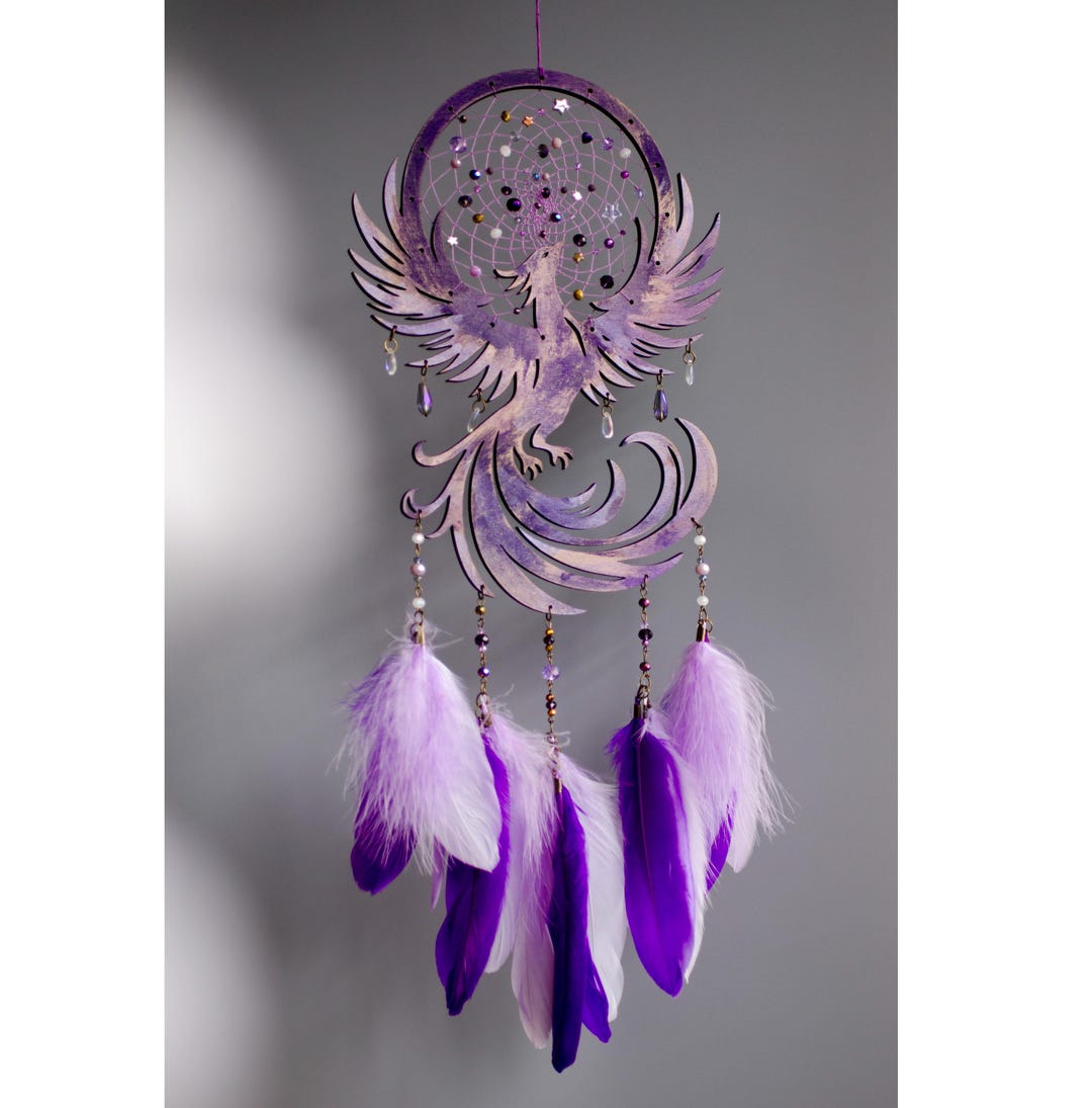 Amethyst Phoenix Dreamcatcher – Handcrafted Purple Boho Wall Hanging ...