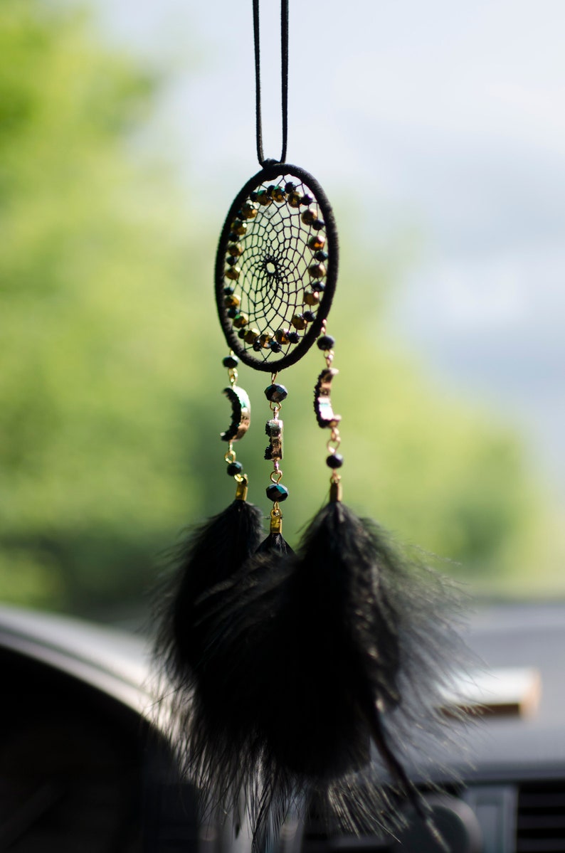 Triple Moon Dream Catcher for Car/ Black Triple Moon Car Hanger/ Moon ...