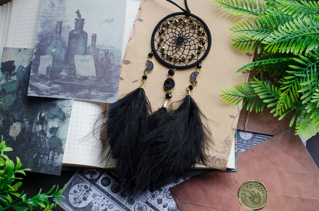 Black Triple Moon Car Dreamcatcher Moon Phases Rearview Mirror Charm ...