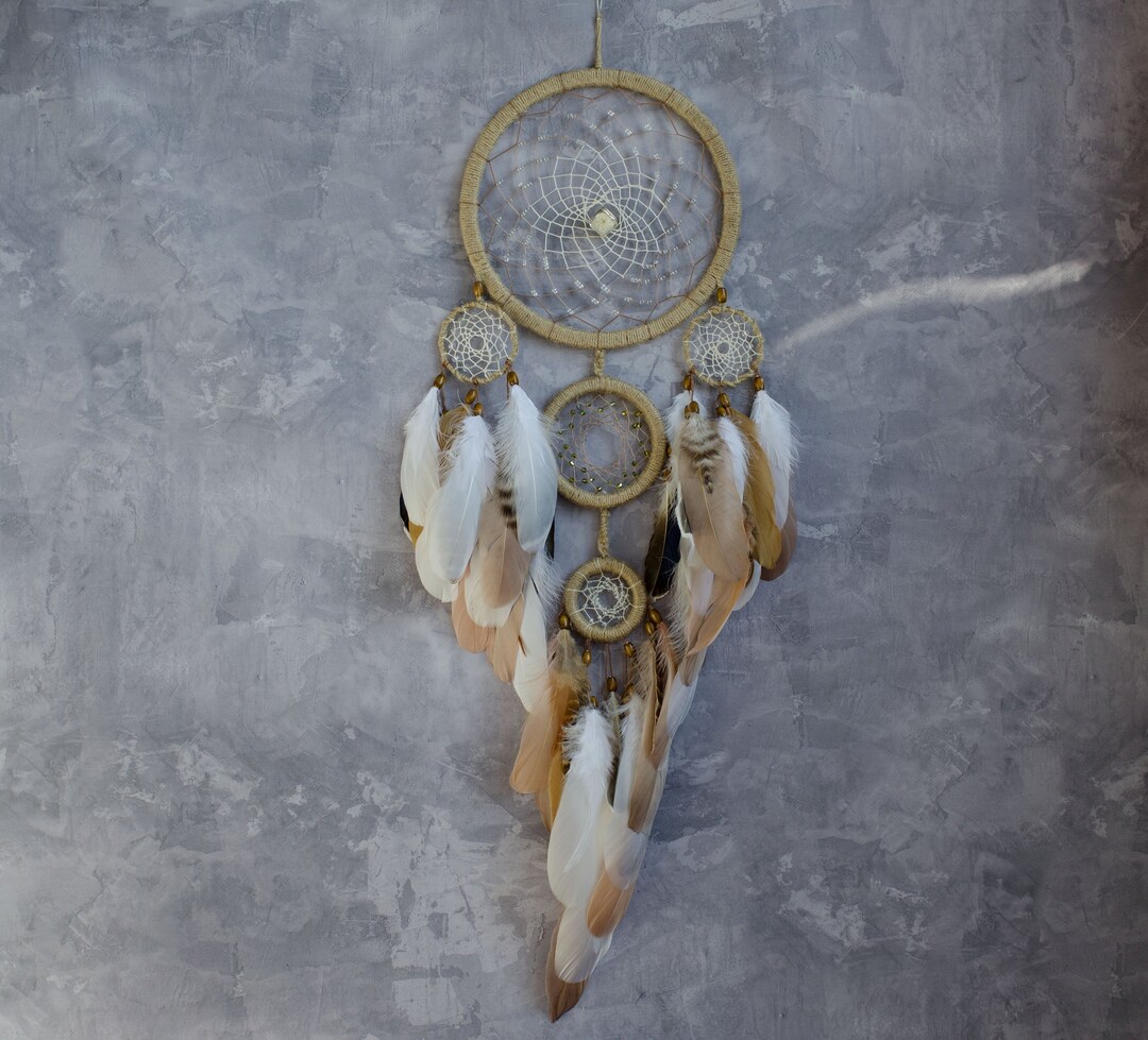 Boho Dream Catcher: Beige Nursery Decor With Feathers (9x30 Inches) - Etsy