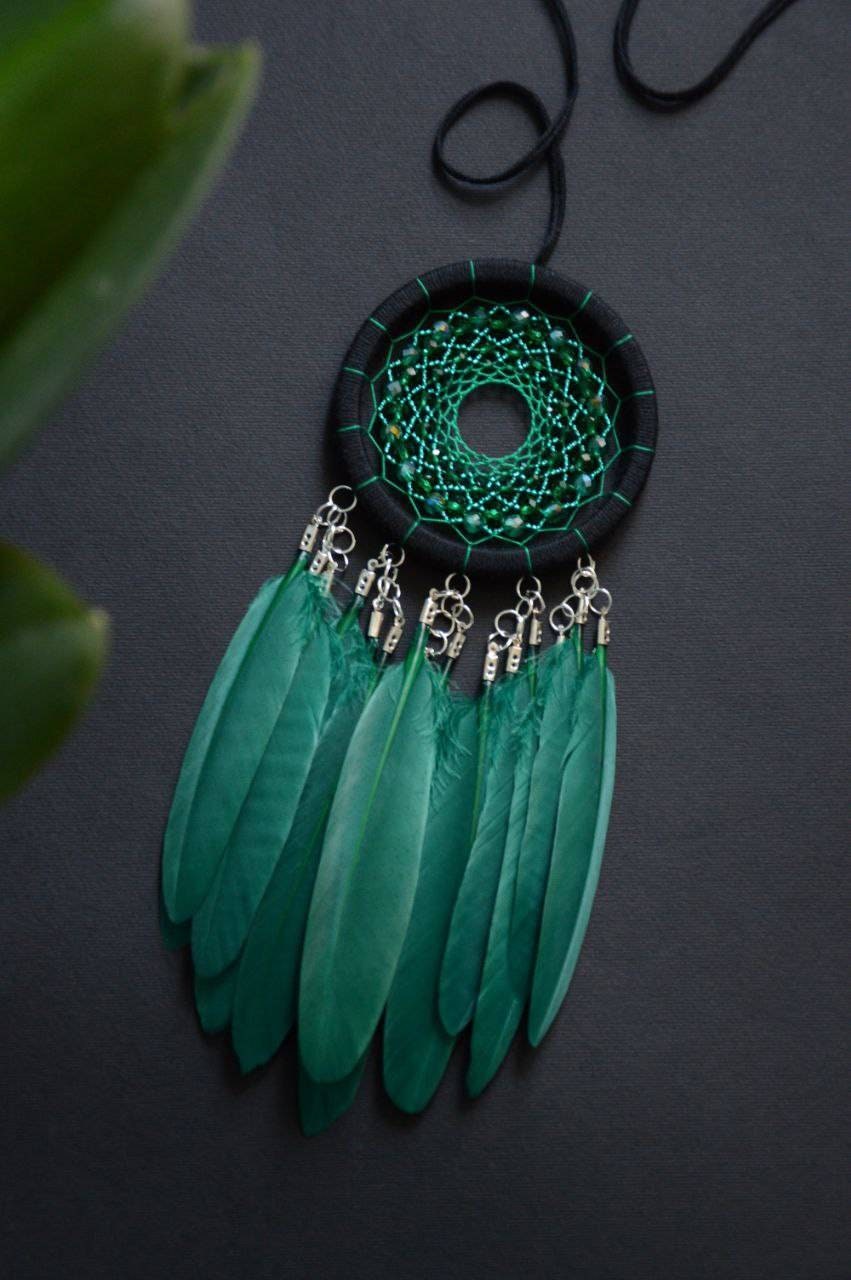 Bottle Green Dream Catcher. Small Dreamcatcher Car Rear View - Etsy