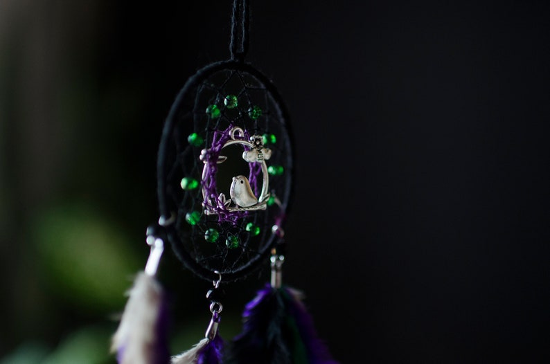 Dream Catcher for Car With Bird Charm. Purpla Black and Green - Etsy