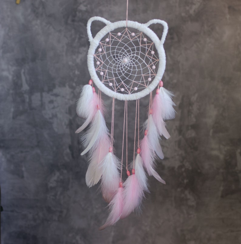 Pink kitty dream catcher for nursery or girl's room. Kitty | Etsy