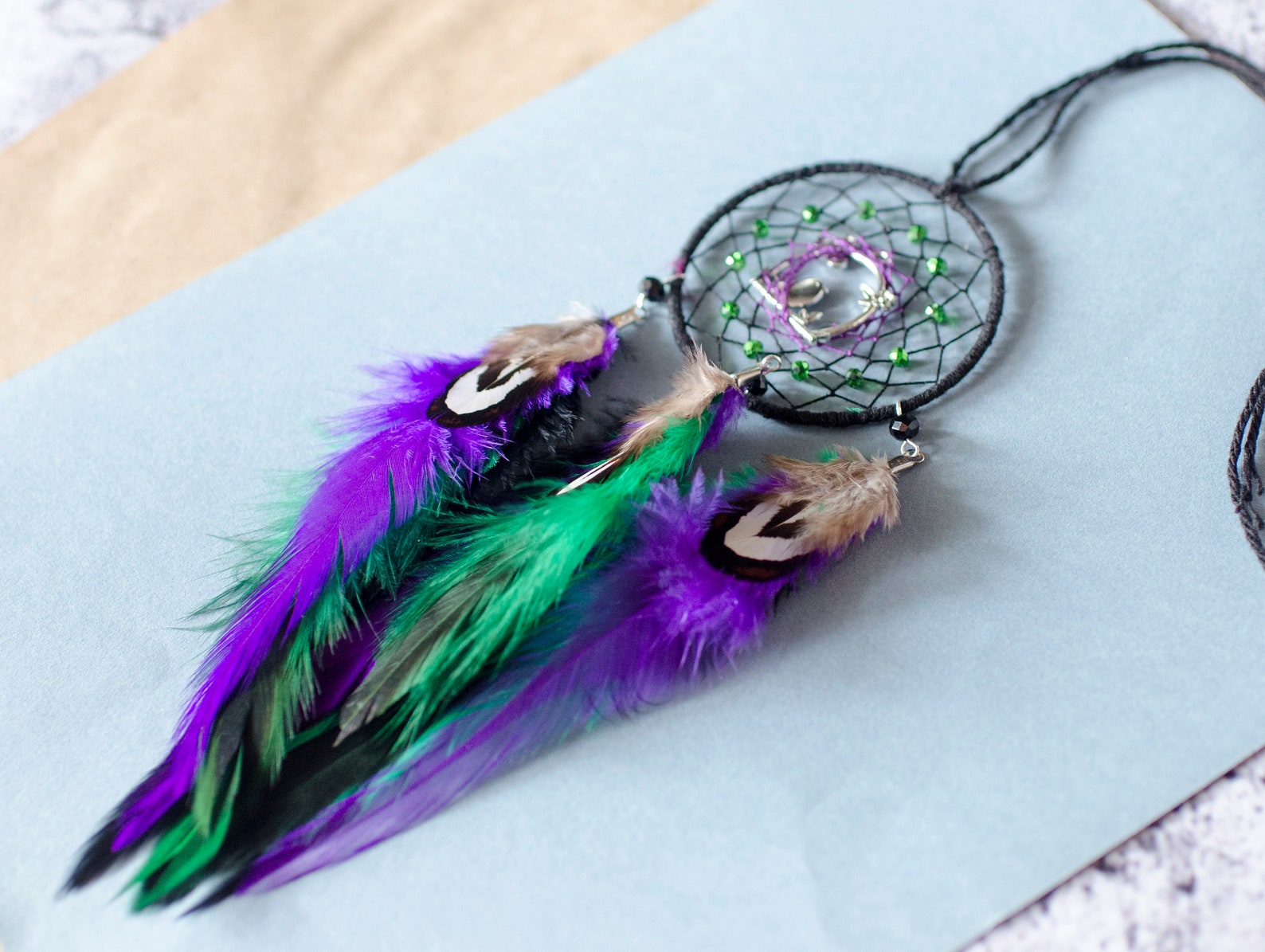 Dream Catcher for Car With Bird Charm. Purpla Black and Green - Etsy