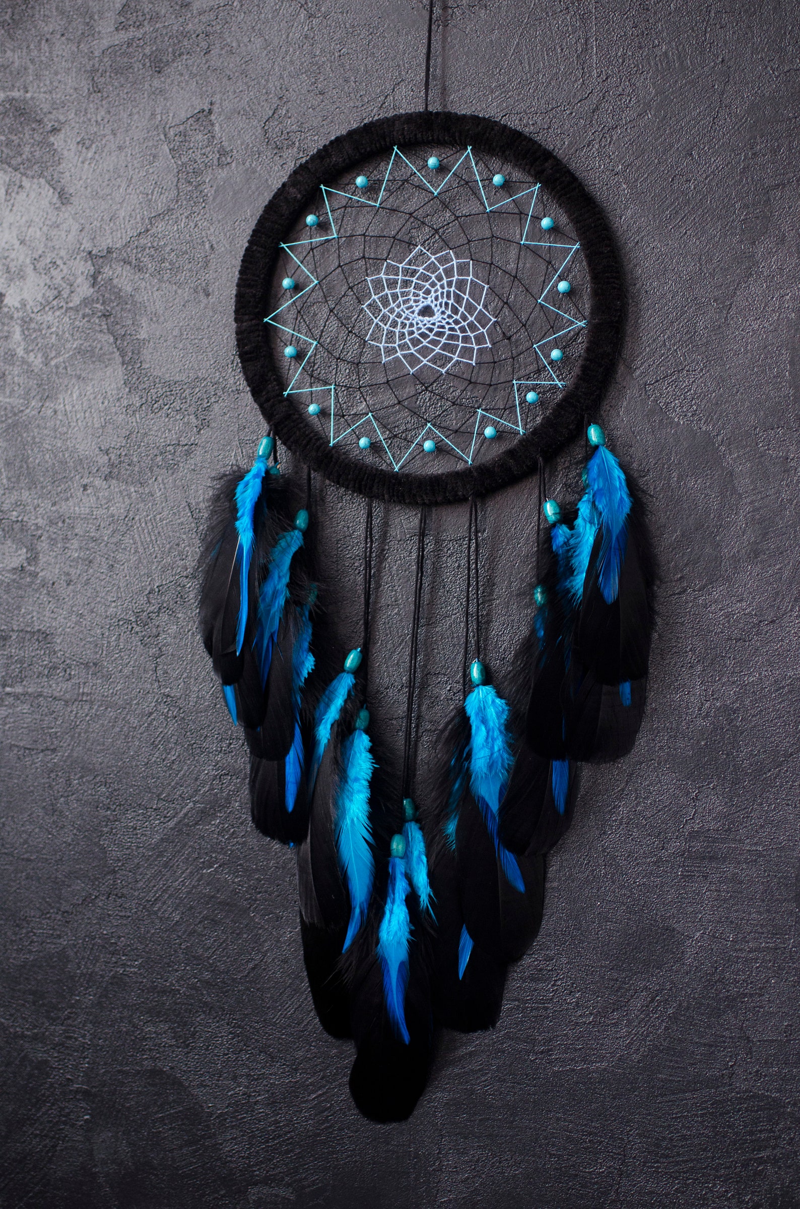 Large Black Dream Catcher With Turquoise Blue Feathers and | Etsy
