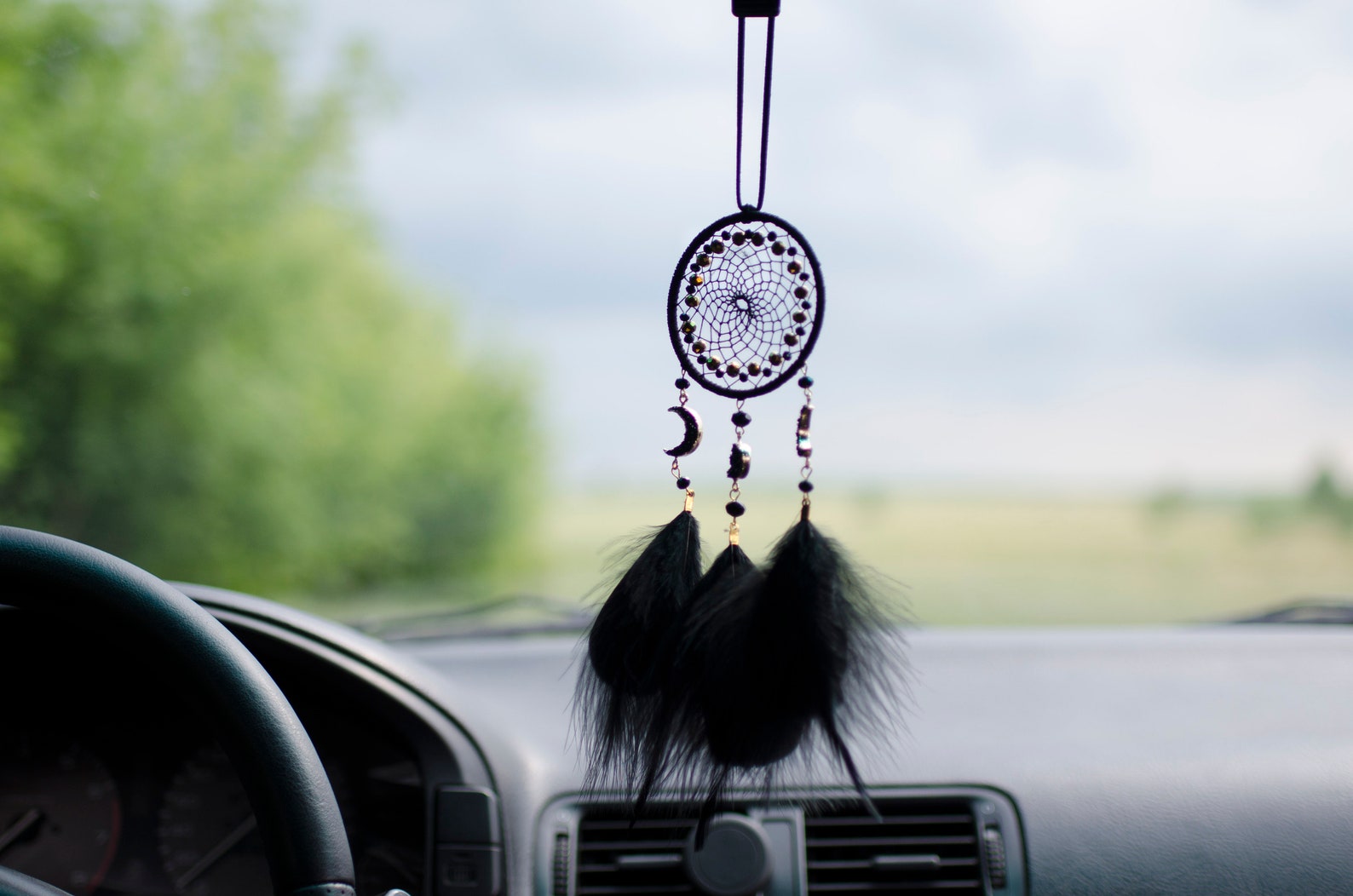 Triple Moon Dream Catcher for Car/ Black Triple Moon Car Hanger/ Moon ...