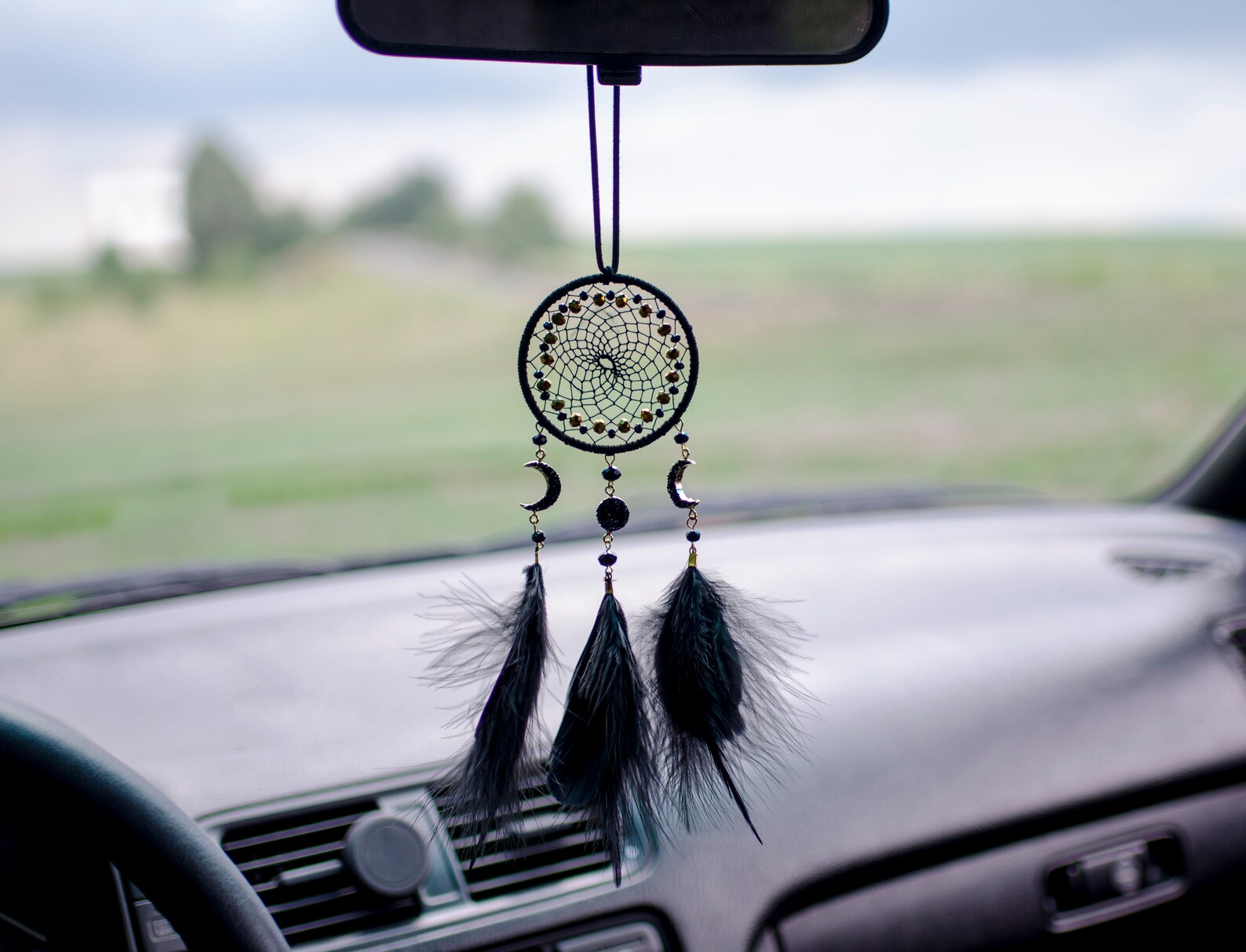 Triple Moon Dream Catcher for Car/ Black Triple Moon Car Hanger/ Moon ...