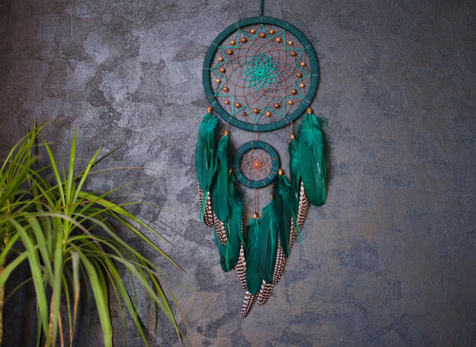 Green Dream Catcher With Natural Feathers Green Brown - Etsy