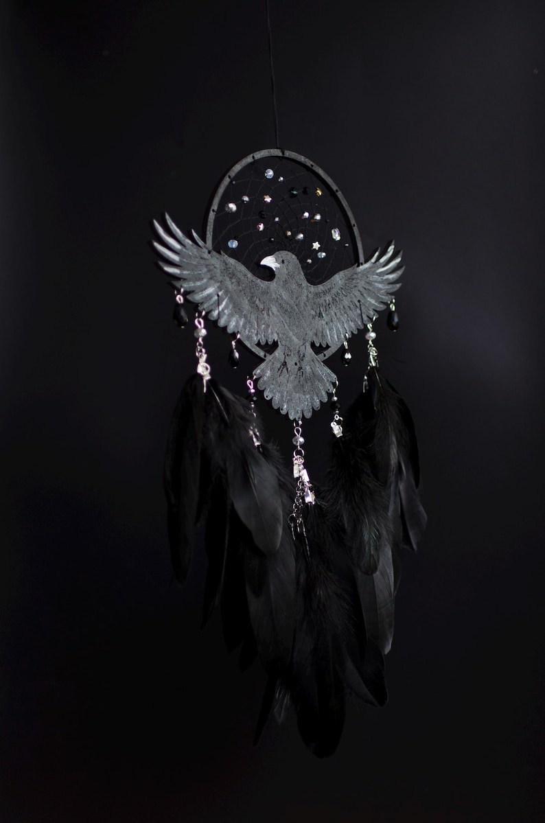 Crown Dream Catcher, Handcrafted Black Raven Wall Hanging, Gothic Boho ...