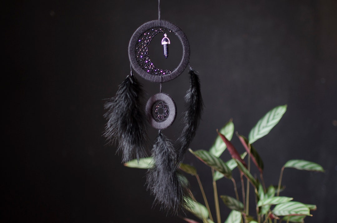 Black Dream Catcher With Sparkling Beads and Aventurine Pendant. - Etsy