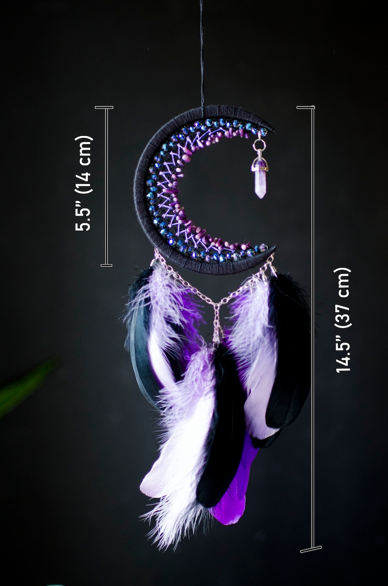 Moon Dream Catcher With Amethyst Crystal/ Black Crescent Moon - Etsy