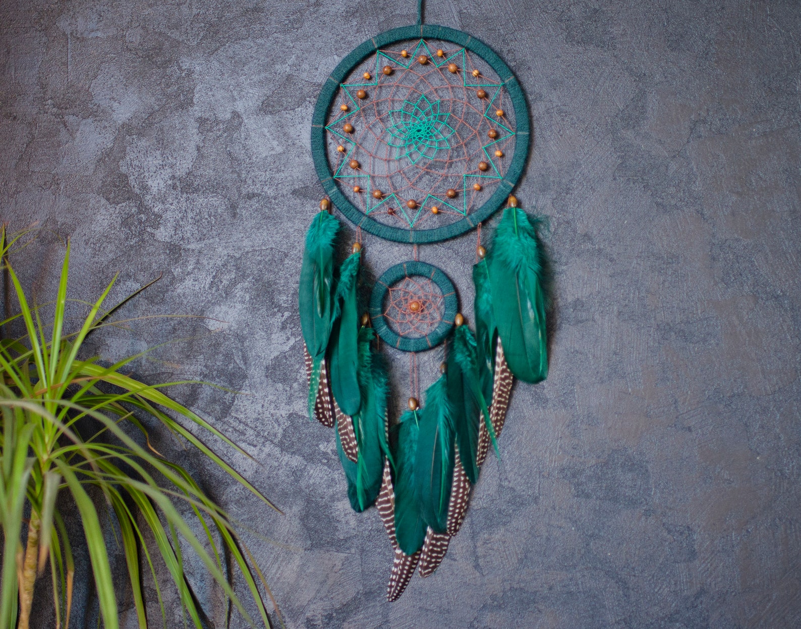 Green Dream Catcher With Natural Feathers Green Brown - Etsy