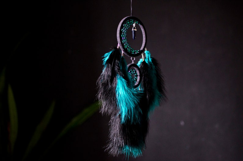 Black dream catcher with sparkling beads and aventurine | Etsy