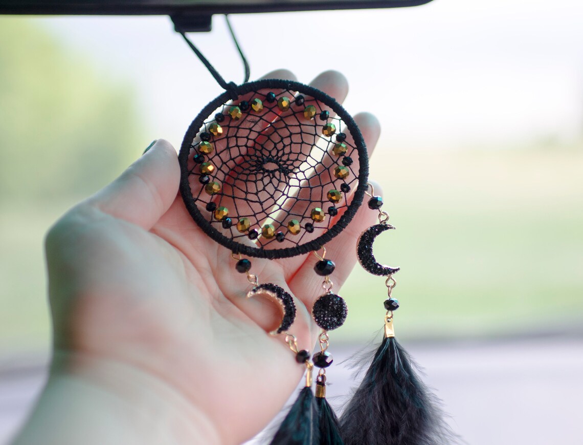 Triple Moon Dream Catcher for Car/ Black Triple Moon Car Hanger/ Moon ...