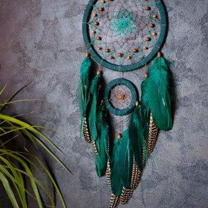 Green Dream Catcher With Natural Feathers, Green Brown Dreamcatcher ...