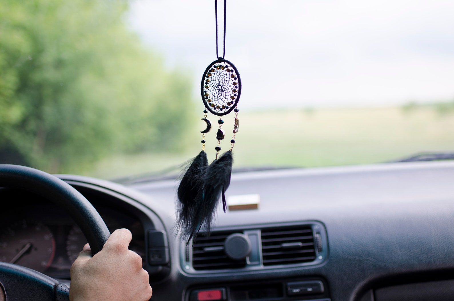 Triple Moon Dream Catcher for Car/ Black Triple Moon Car Hanger/ Moon ...