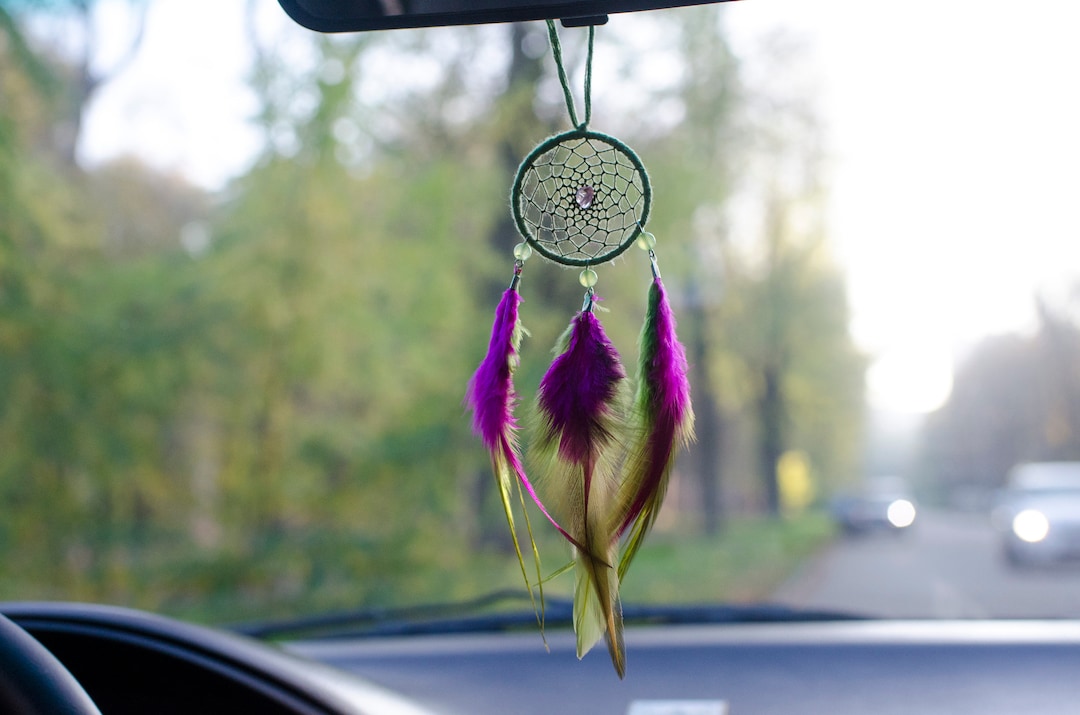 Olive Green and Magenta Pink Car Dreamcatcher Ornament - Rear View ...