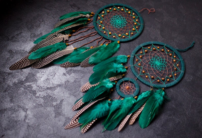 Green Dream Catcher With Natural Feathers Green Brown - Etsy