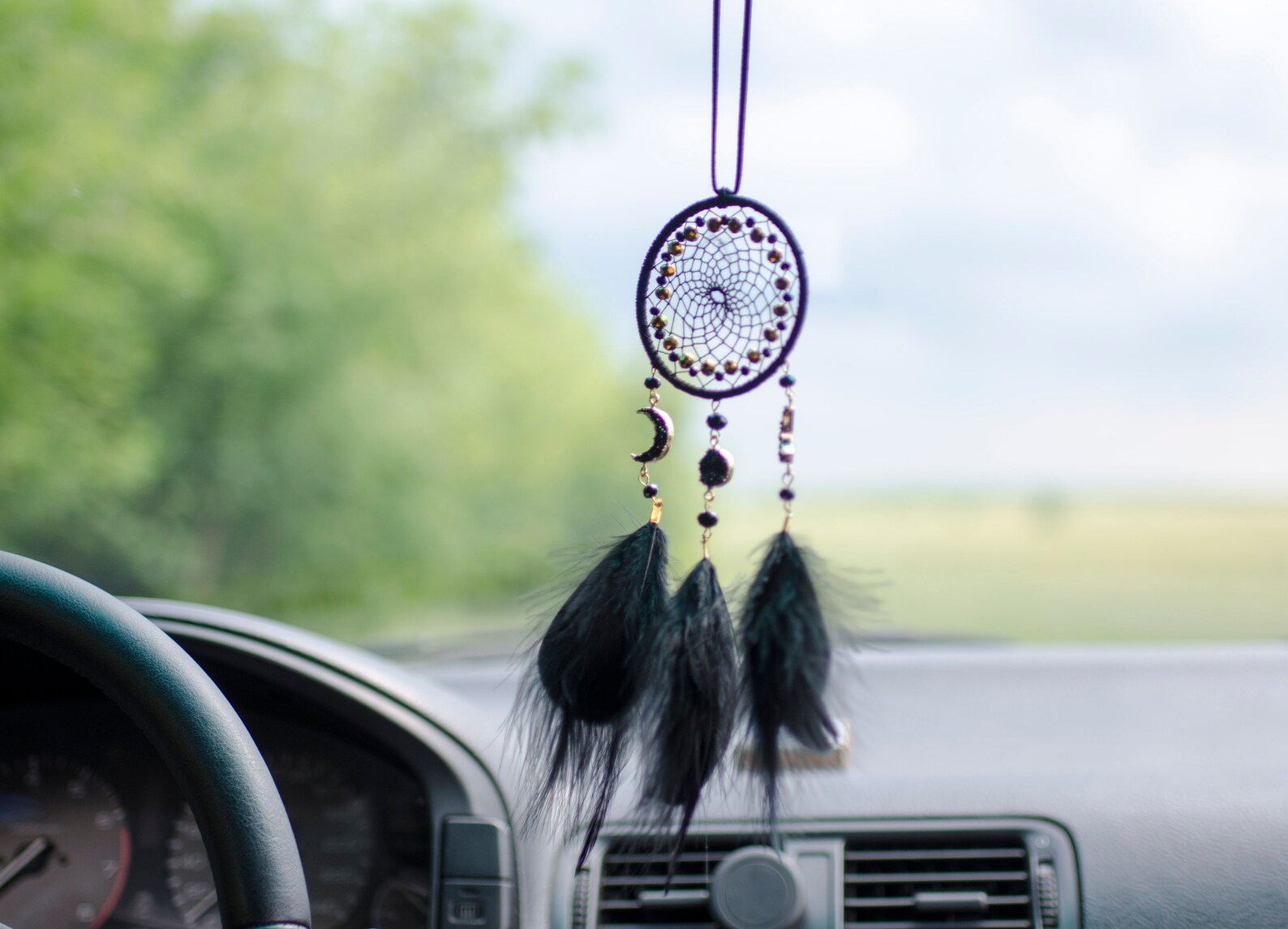 Triple Moon Dream Catcher for Car/ Black Triple Moon Car Hanger/ Moon ...