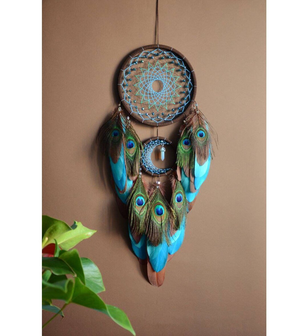 Large Crescent Moon Dream Catcher With Moonstone Crystal. - Etsy