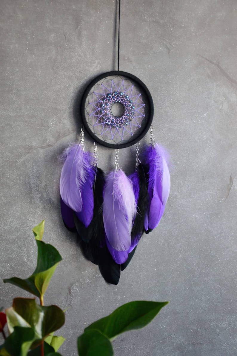 Moon Dream Catcher With Amethyst Crystal/ Black Crescent Moon - Etsy