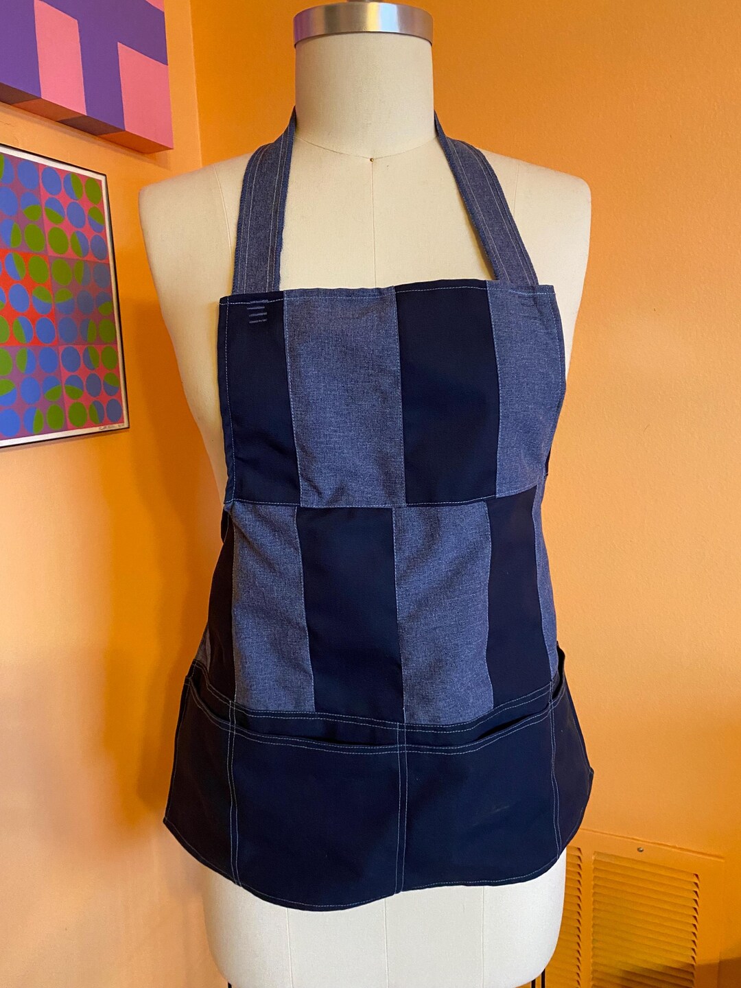 Short Striped Apron, Apron With Four Pockets, Work Apron, Half Apron ...