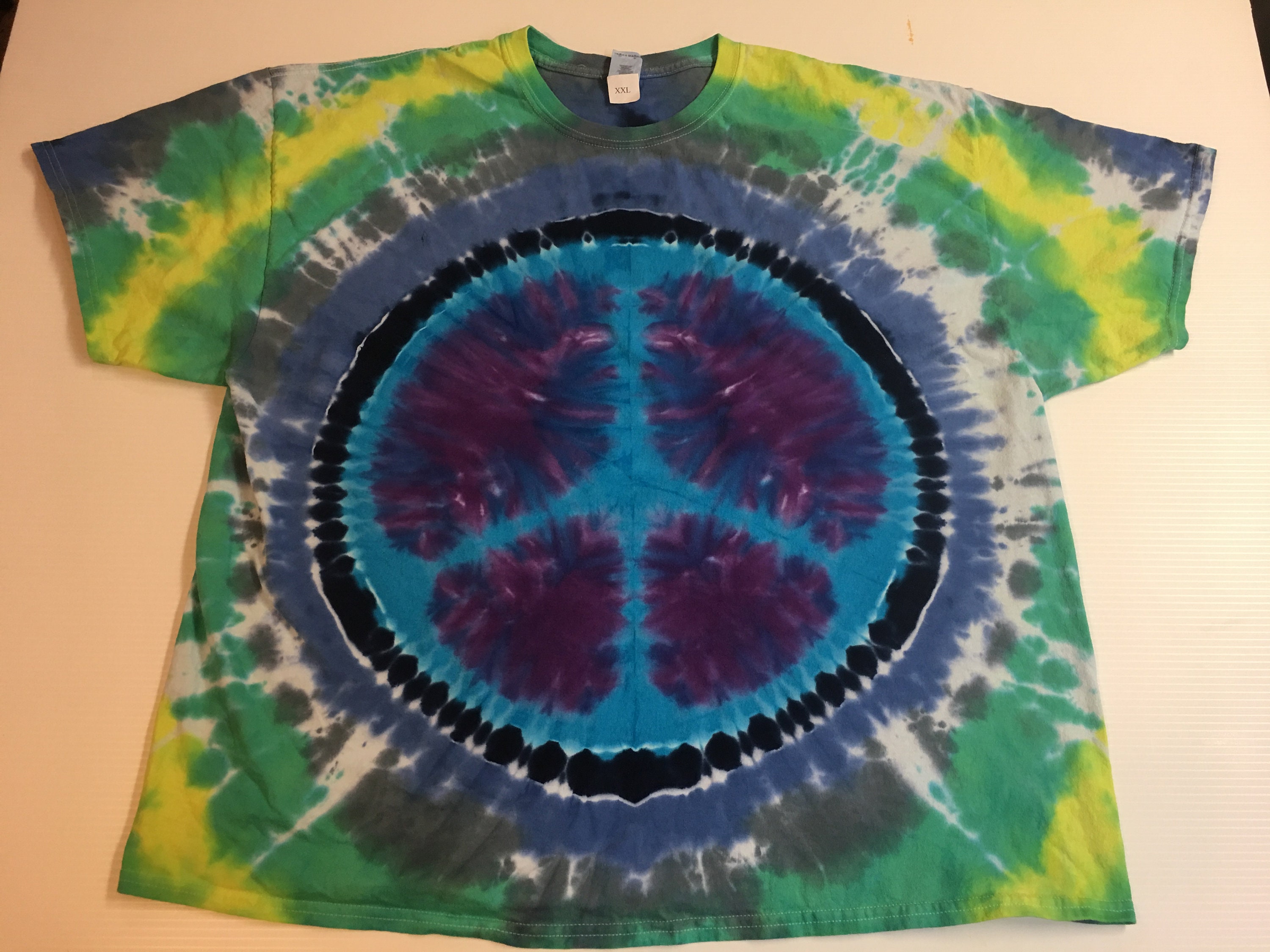 Peace Symbol Crew Neck Tie Dye T shirt 3XL