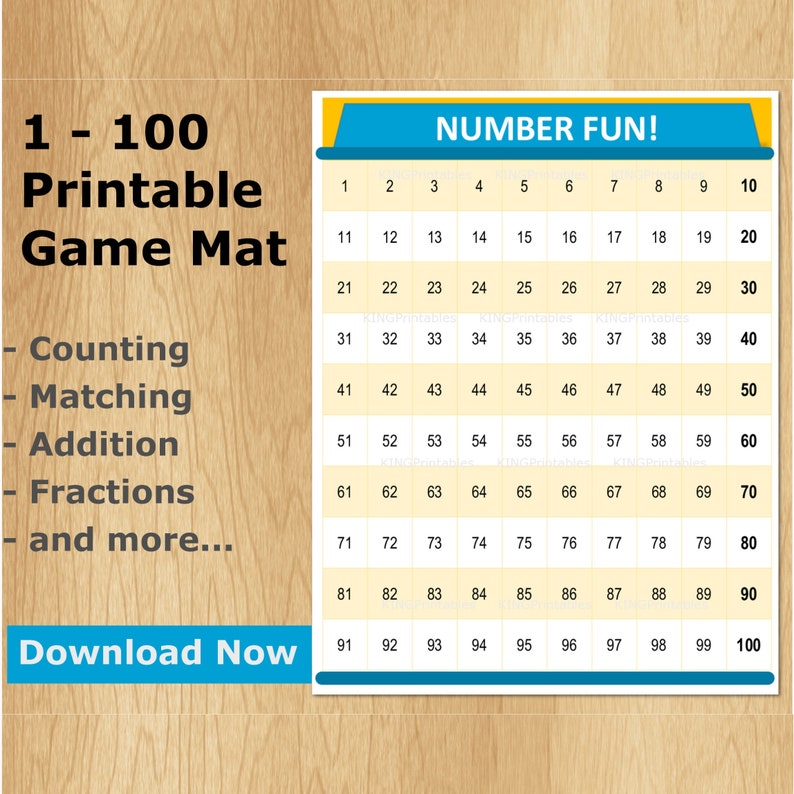 Printable Hundred Board, 1-100, Number Addition, Subtraction Worksheet ...