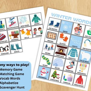 Printable Winter Flash Cards, Kindergarten Matching Game, December ...