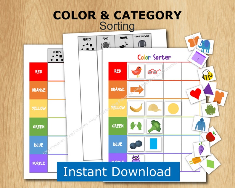 Color and Category Sorting Activity, Preschool Printable (PDF Pattern ...