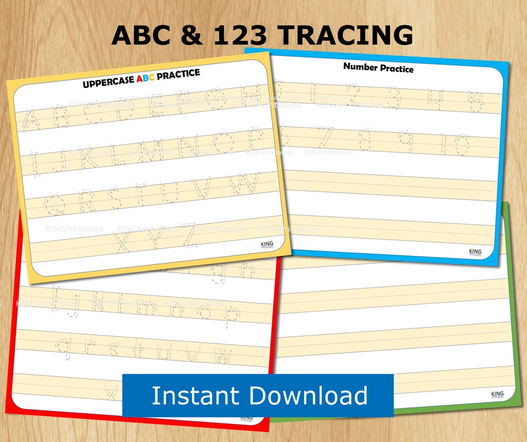ABC and Number Tracing Line Worksheets, Kindergarten Blank Writing ...