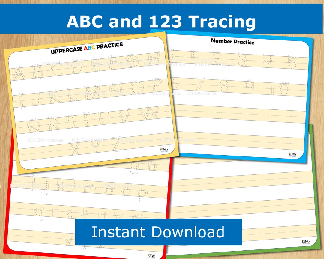 ABC and Number Tracing Line Worksheets Kindergarten Blank - Etsy