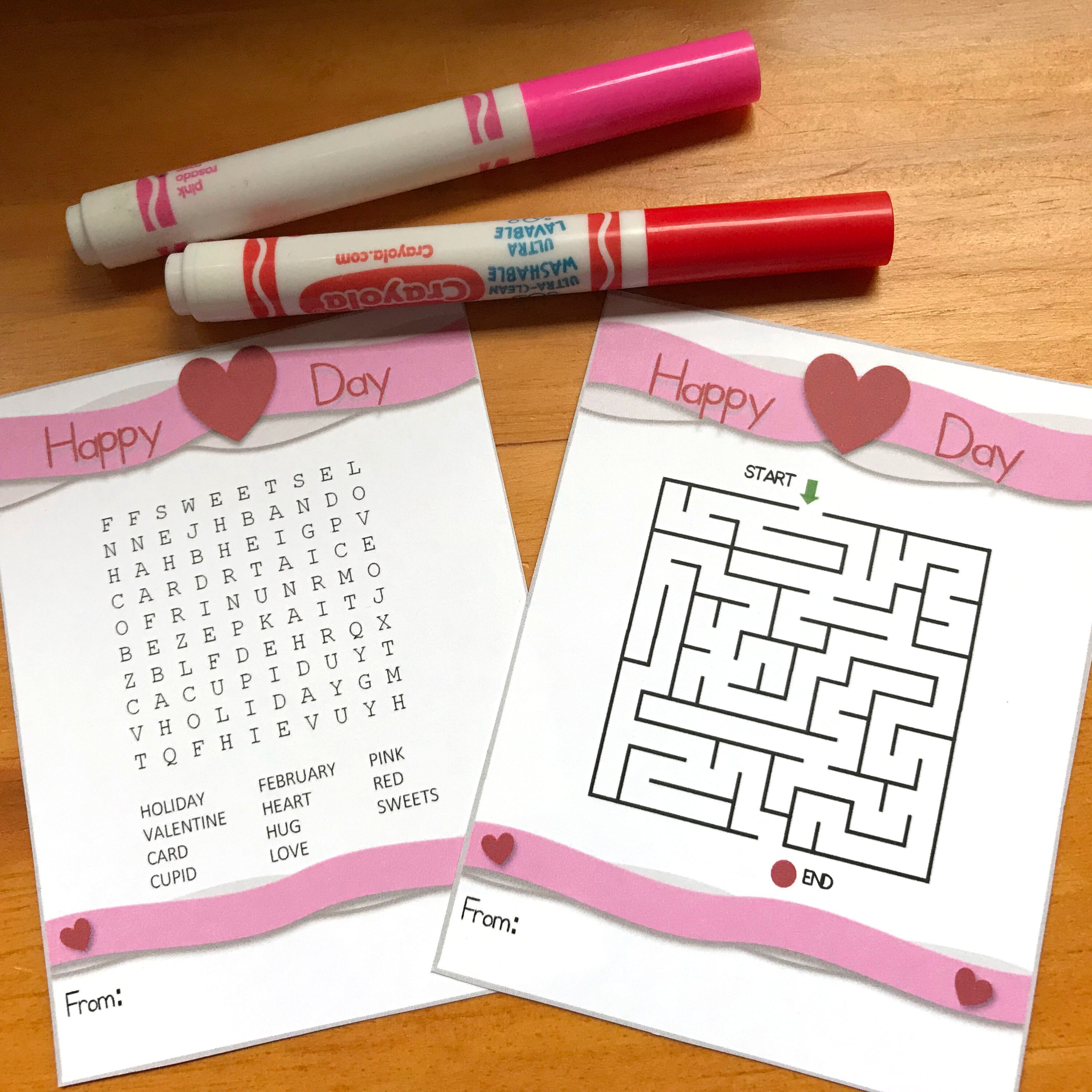 Printable Valentines Cards for Kids, Mazes and Word Search (PDF Files ...