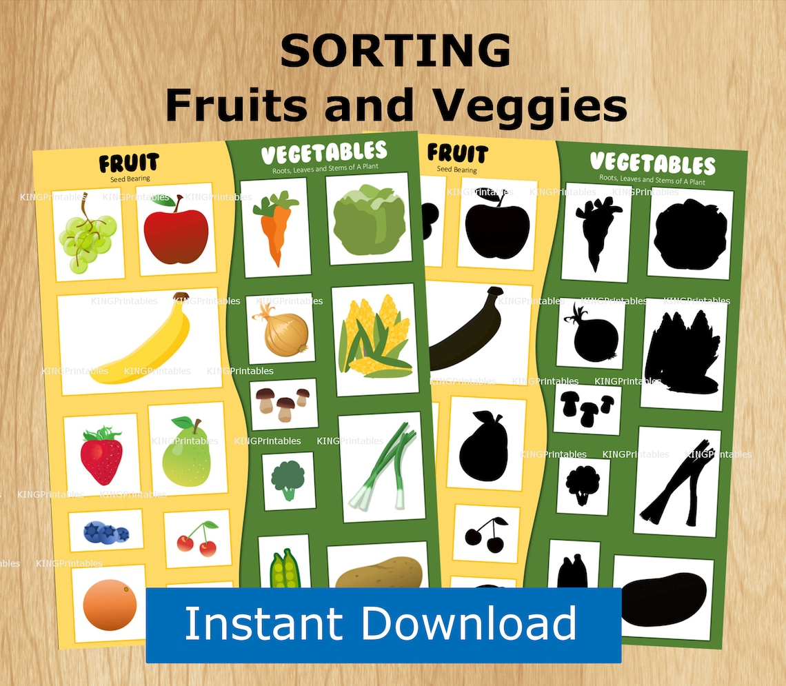 Fruit and Vegetable Shadow Matching. Preschool Sorting Activity ...