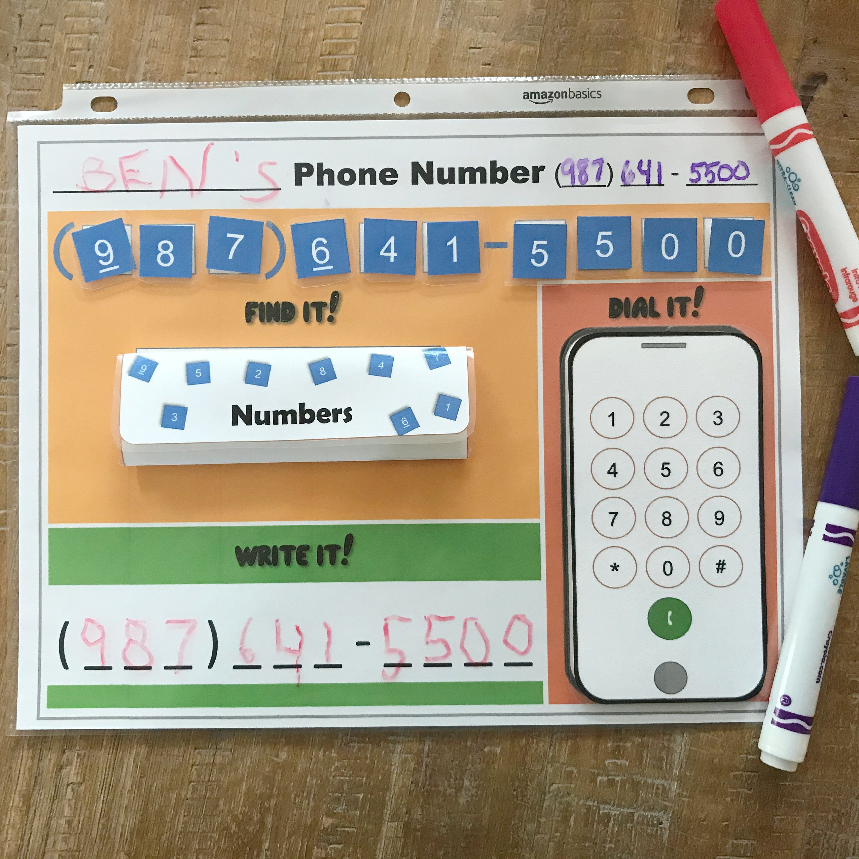 Kids Phone Number Teaching Tool, Life Skills, Preschool Printable ...