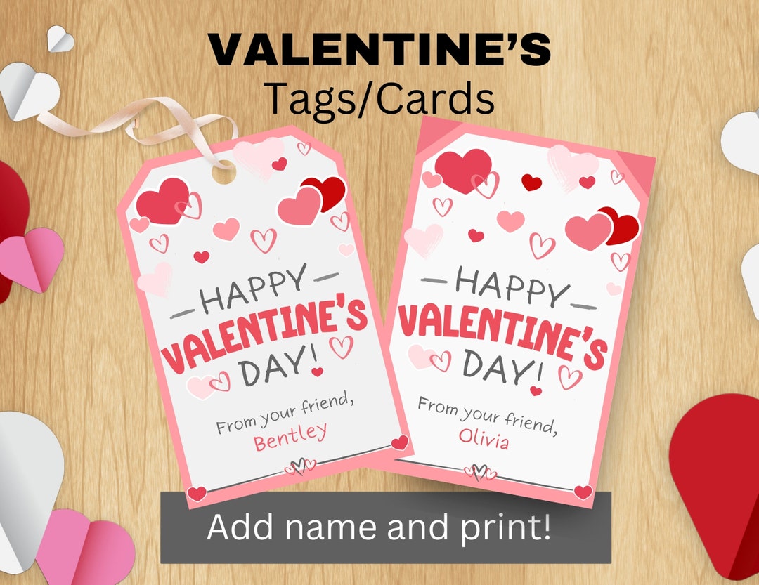 Editable Valentine Gift Tags, Downloadable Kids Valentines Day Card ...