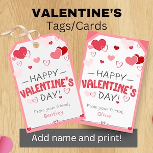 Editable Valentine Gift Tags, Downloadable Kids Valentines Day Card ...