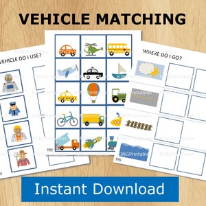 Vehicle Matching Game, Transportation Activity, Printable for Toddlers ...