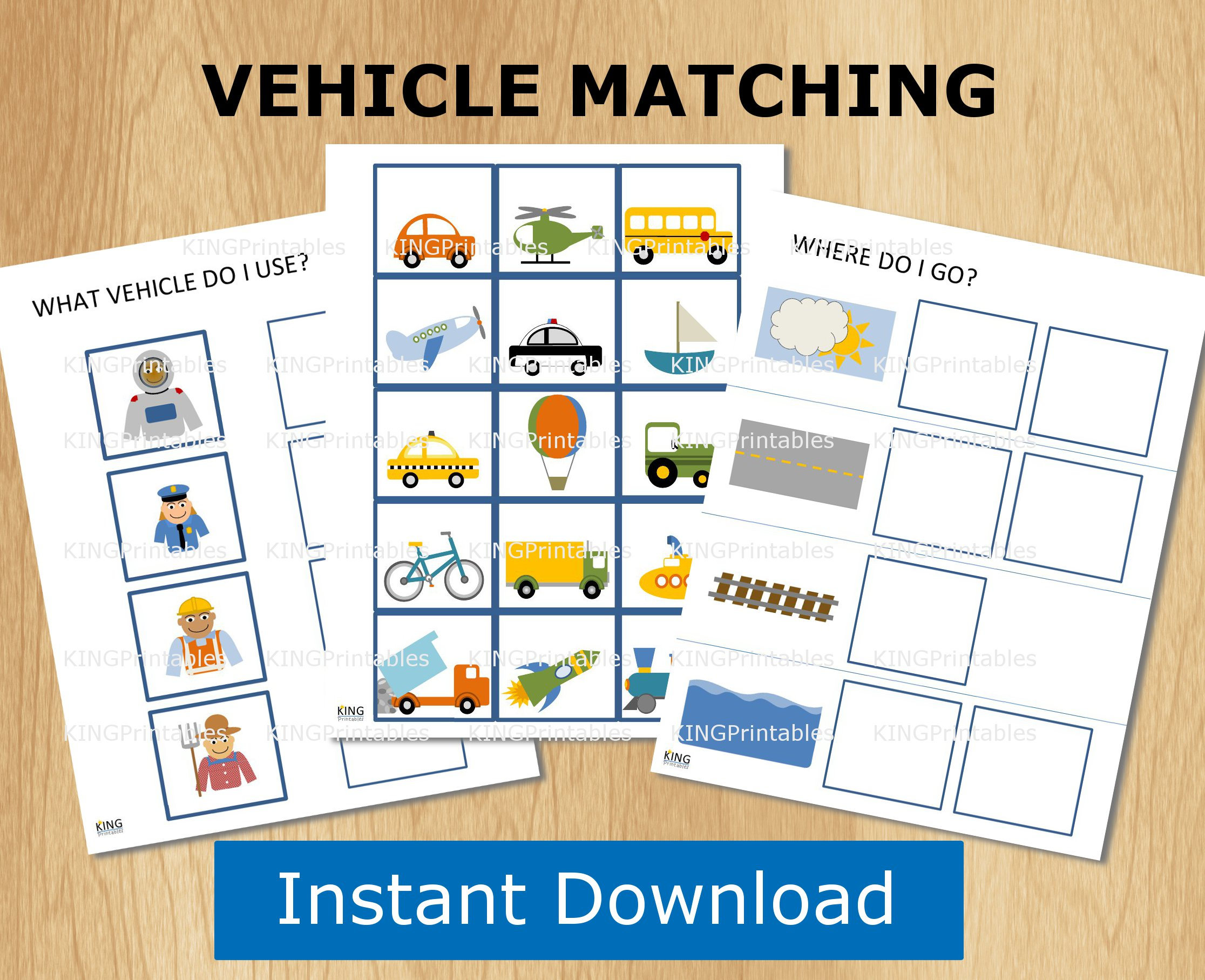 Vehicle Matching Game, Transportation Activity, Printable for Toddlers ...