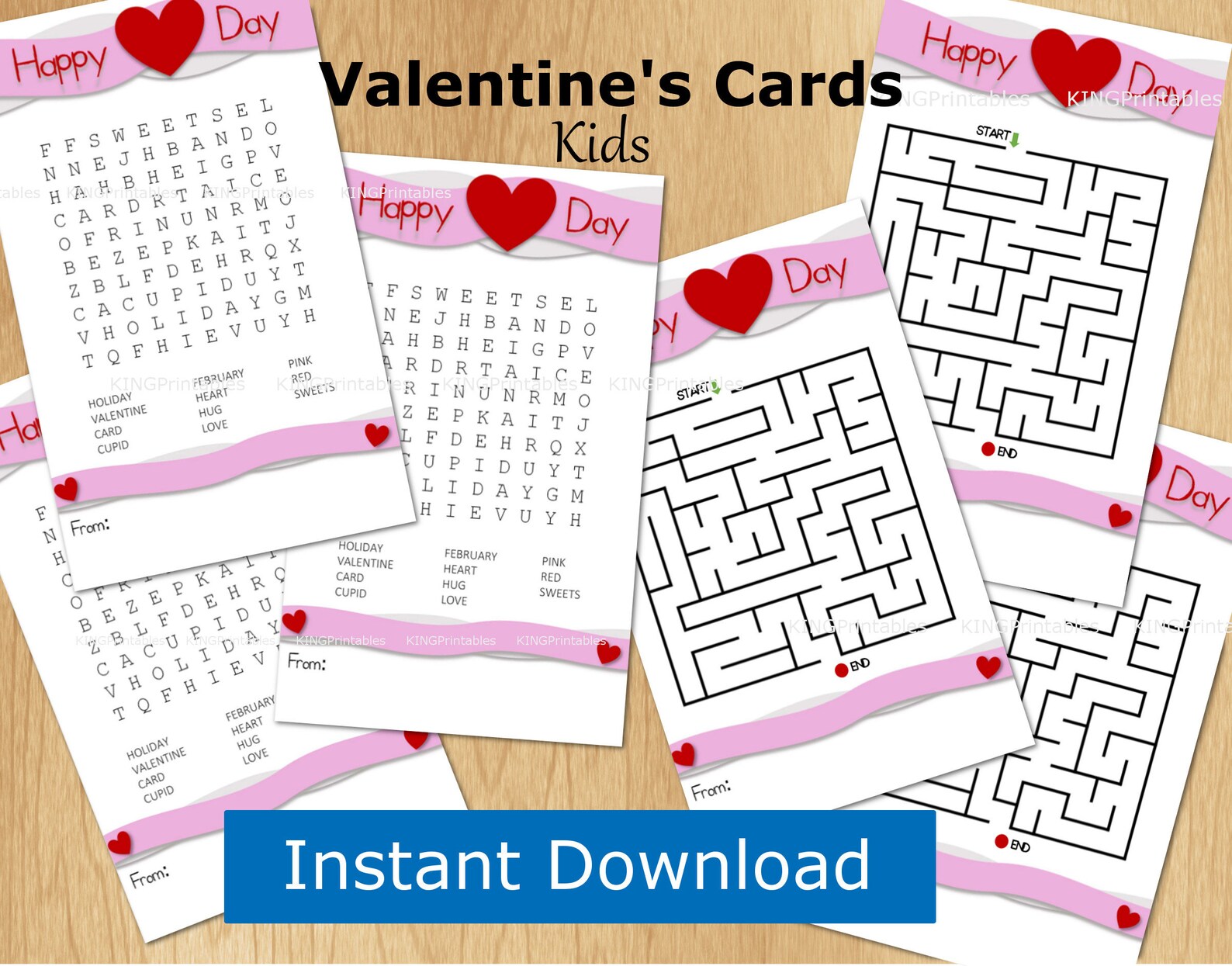 Printable Valentines Cards for Kids, Kindergarten Classroom, 1st Grade ...