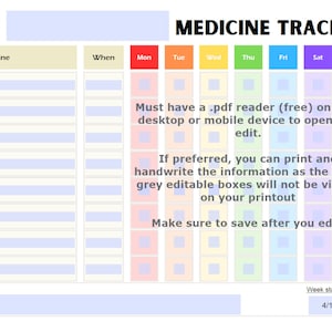 Kids Medicine Chart, Editable Medication Log, Printable Caregiver ...