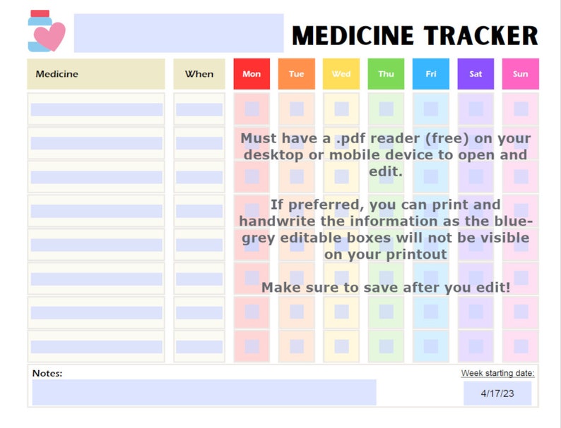 Kids Medicine Chart, Editable Medication Log, Printable Caregiver ...