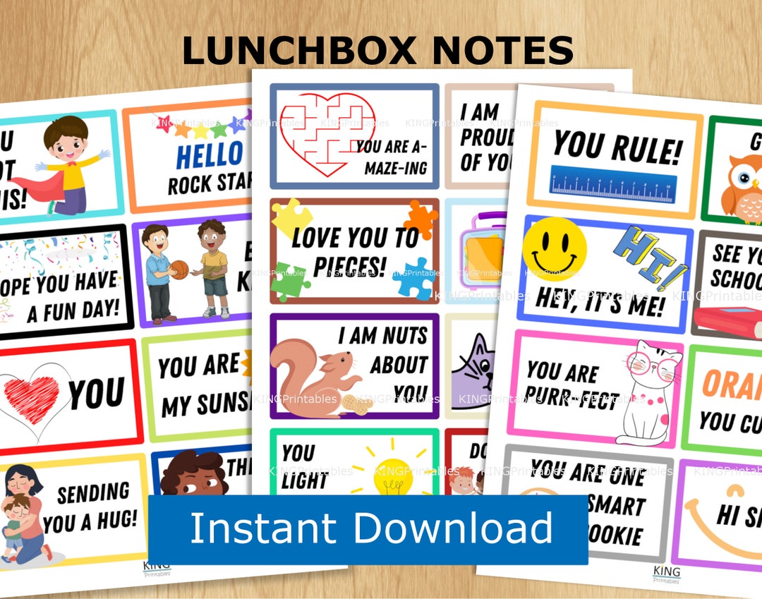 Printable Lunchbox Note Kids, Kindergarten Kindness Cards, Lunc Box ...