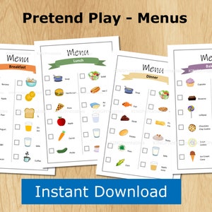 Printable Pretend Play Restaurant Menus, Preschool Kids Activities ...