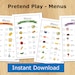 Printable Pretend Play Restaurant Menus, Preschool Kids Activities ...
