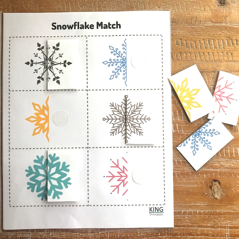 Printable Snowflake Matching, Winter Busy Binder Page, Toddler Pattern ...