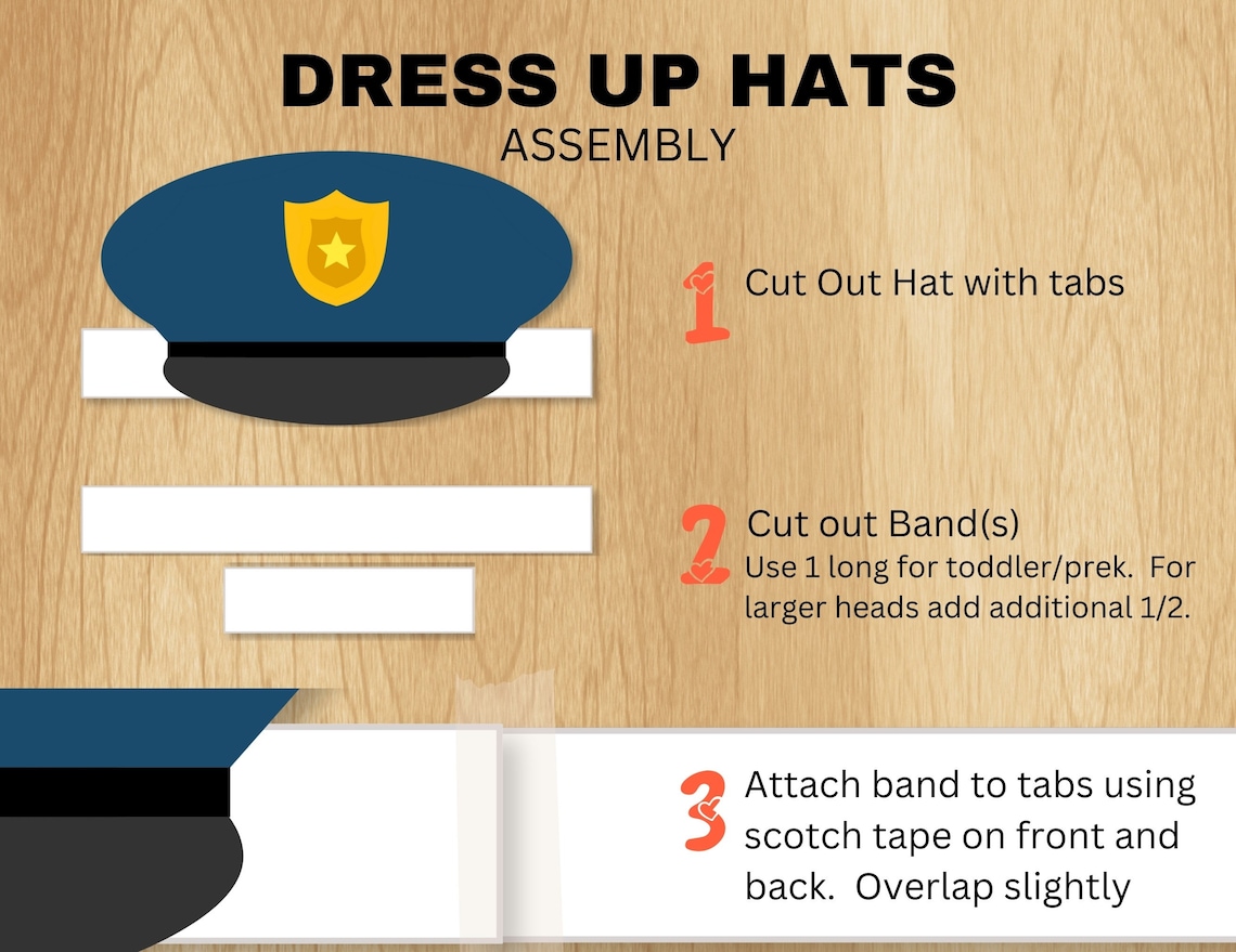 Dress up Hats Printable, Pretend Play Community Helpers, Kids Craft ...
