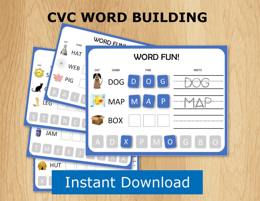 Kindergarten CVC Word Building, Preschool Printable, Phonics Folder ...