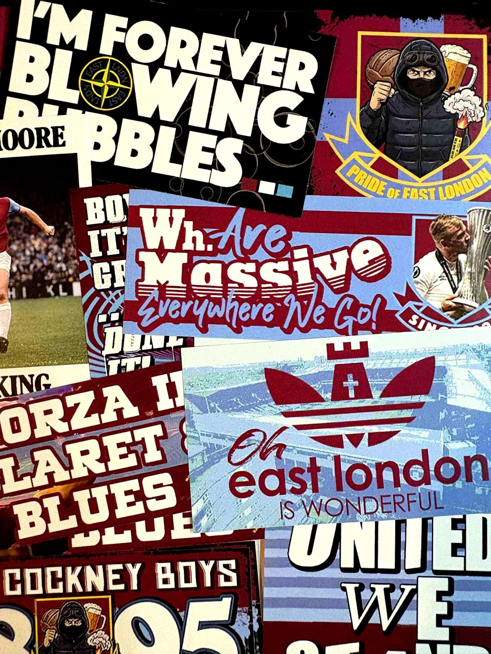100 X West Ham Stickers - Based on Hammers Banner Programme Boleyn ...